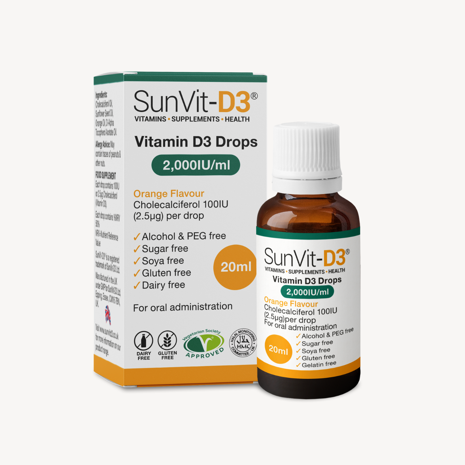 Vitamin D3 Kids Drops 2000iu | Orange Flavour | SunVit-D3