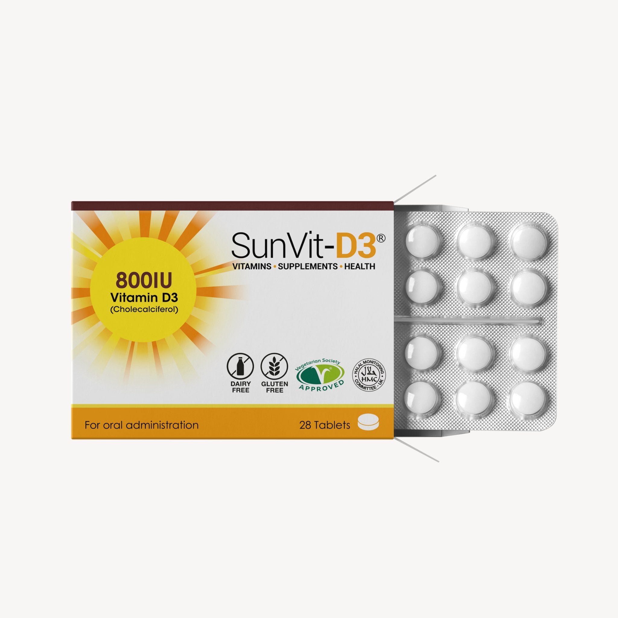 28 Daily Vitamin D3 800IU Tablets for All Ages – SunVit-D3